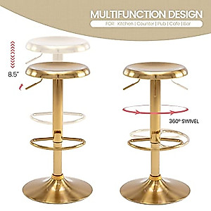 Brage Living Adjustable Bar Stool, Swivel Round Metal Airlift Barstool, Backless Counter Height Bar Chair for Kitchen Dining Room Pub Cafe (Gold)