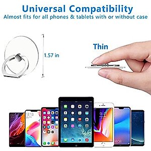 Kinizuxi Cell Phone Ring Holder Stand 5 Pack Silver, Transparent Phone Ring Holder Grip Finger Kickstand, 360° Rotation Phone Ring for Phone Cases
