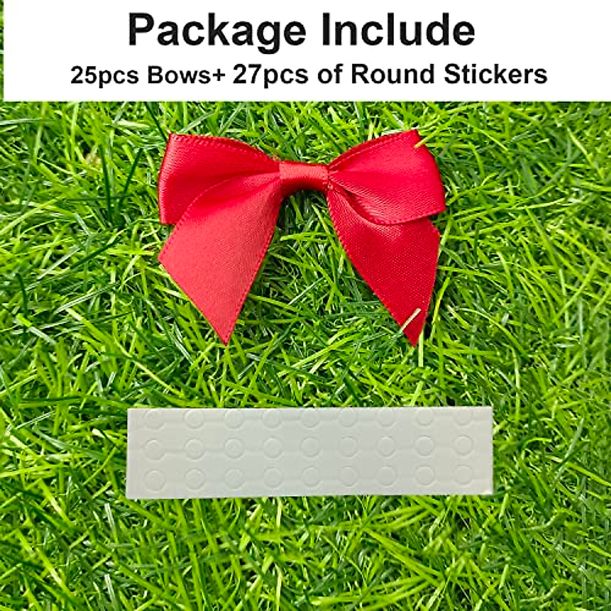 AKLVBL 25 Pack Set Satin Ribbon Bows Pretied Bows with Sticky Gel Pads for Treat Bags, Gift Bags, Bakery Candy Bags and Package Decorating or Gift Decorating (Red)