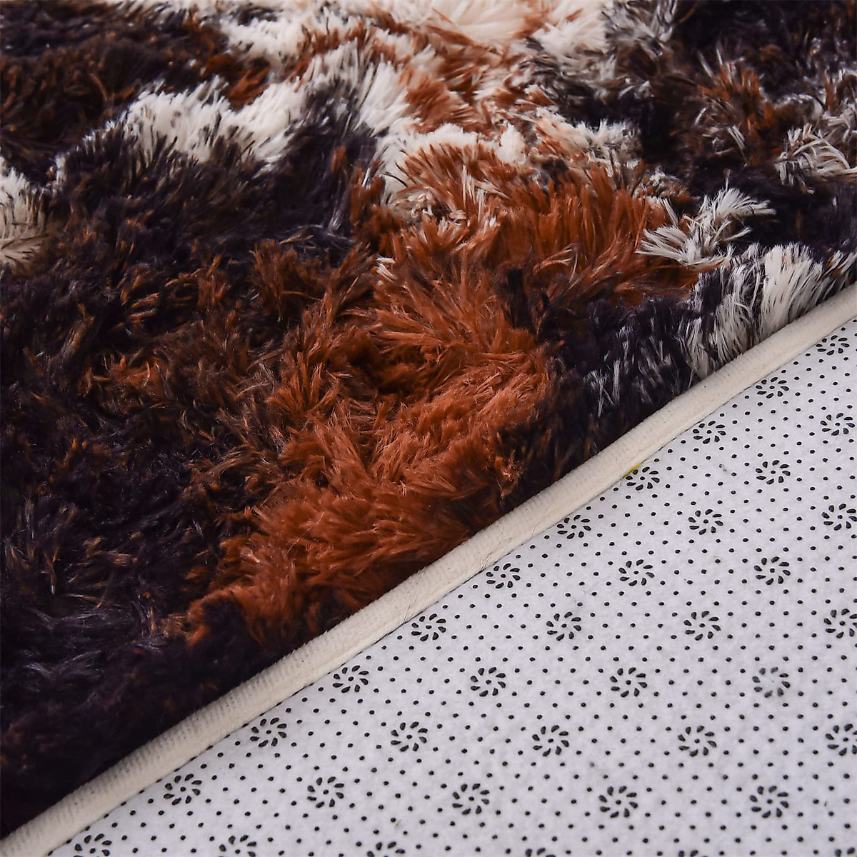 Meeting Story Cow Print Rug Faux Cowhide Rugs Cute Animal Print Carpet Fluffy Shaggy Tie Dye Fuzzy Area Rugs for Living Room Nursery Kids Floor Mat Thick Plush Non-Skid (Coffee-Black, 3 * 5 Feet)