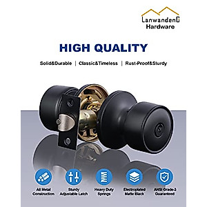 Lanwandeng Keyed Alike Entry Door Knob with Lock, Interior and Exterior Door Lock, Matte Black Door knobs with Lock for Bedroom/Bathrooom
