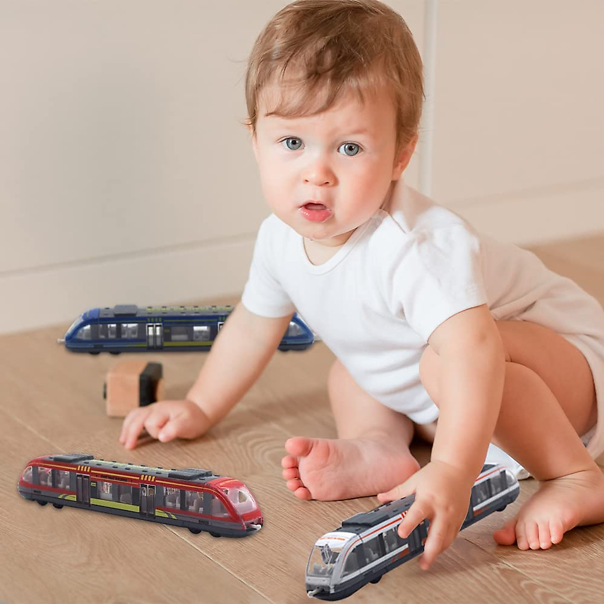 Crelloci 3 Pack Bullet Train Set, Linked High Speed Lotomotive Toy Train, Die Cast Alloy Model Car, Connectable Sliding Subway, Gift for Kids Boys Toddlers Ages 3+