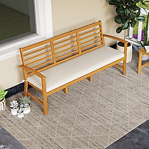 Giantex Acacia Wood Outdoor Bench, 3-Seat Patio Bench with Removable Cushion, Slatted Seat & Backrest, 1200 Lbs Capacity, 64 Inches Extra Long Park Bench for Backyard, Porch, Balcony, Garden Bench