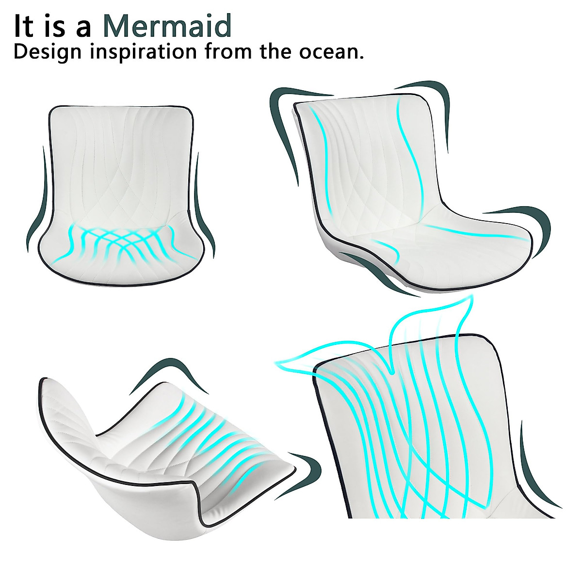 YOUTASTE Office Chair Modern Armless Desk Chair, Height Adjustable Swivel Rocking Computer Task Chair, Faux Leather Sewing Chairs with Wheels, Stylish Lounge Vanity Chair,White