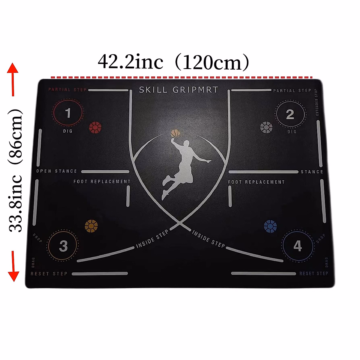 Basketball Footstep Training Mat,Basketball Train mat，Non-Slip Regular Training System Blanket, Dribble Silent Sports Auxiliary Props,Training Pace Ball Control Player Equipment (120cm*86cm*0.4cm)