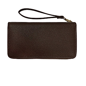 Double Zipper Wristlet Wallet Long Zip Around Clutch Travel Purse for for Cards, Cash, Checkbook, Passport (Grain-Brown 01)