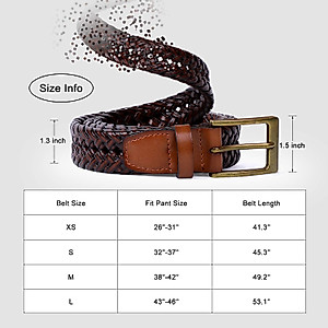 JASGOOD Men's Braided Leather Belt, Braided Woven Belt for Men Casual Jeans with Solid Strap Single Prong Buckle (B-Brown,Suit for Pant Size 38-42 inch)