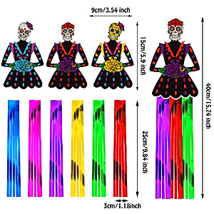 Day of the Dead Sugar Skull Hanging Decorations 3 Pieces Dia De Los Muertos Party Decorations Skeleton Sugar Skull Bride Decor with Tassels, Glue and Ropes for Halloween DIY Craft Party Supplies