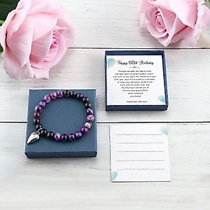 Haoze 60th Birthday Gifts for Women Men, Amethyst Beads Birthday Bracelet for Woman Truning 60 Years Old Jewelry Gift for Women Men Mom Sister Best Friend Wife Boss Birthday Gifts (Amethyst)