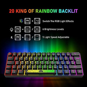 60% Compact Type c - Usb Wired Mechanical Keyboard UK, Blue Switch, RGB Backlit Rainbow LED, Anti-Ghosting, Media Keys, Laser carving, Ergonomic Aesthetic, for Computer PC Laptop PS4 XBOX - Black