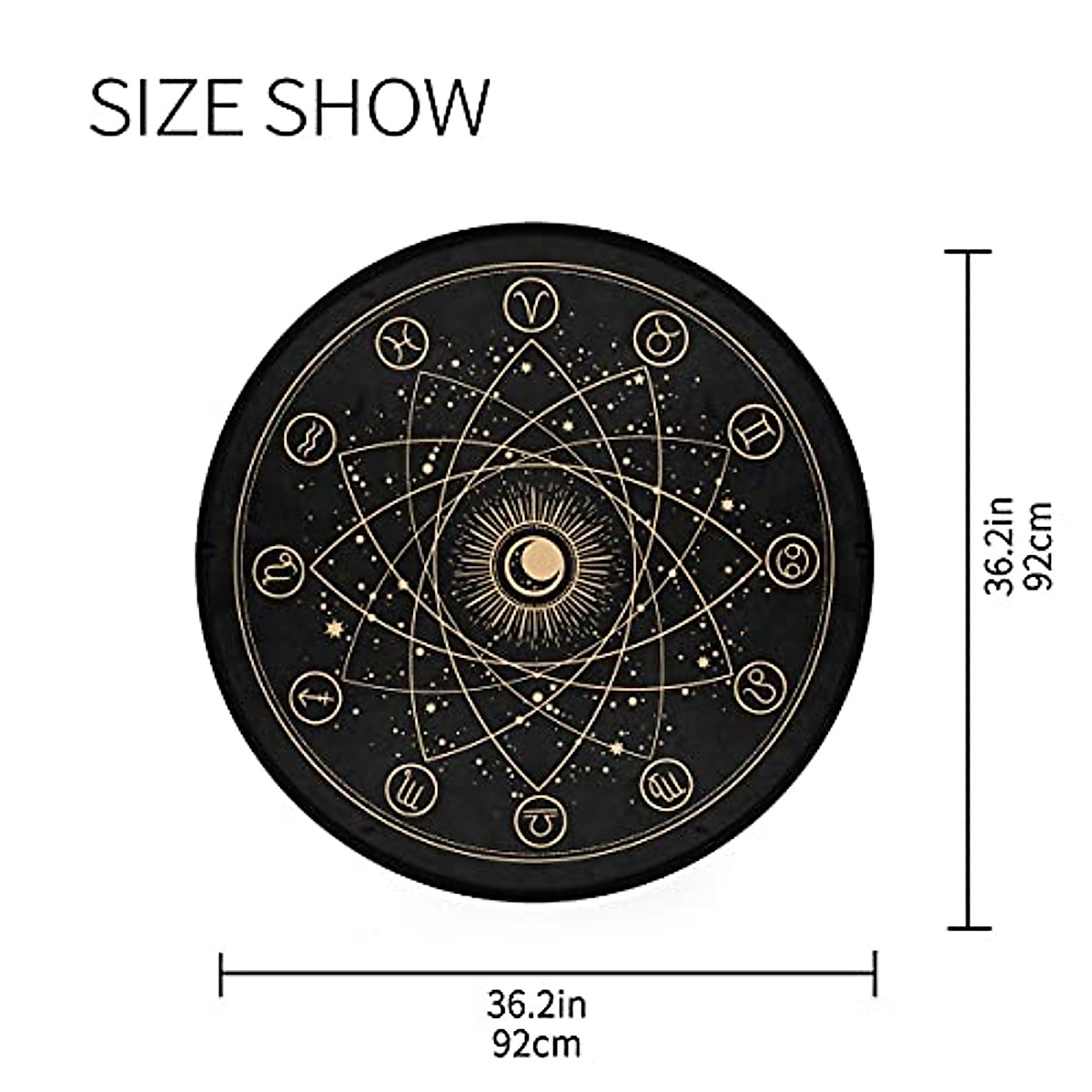 ALAZA Zodiac Sign Geometric Round Area Rug Non-Slip Floor Mat for Dorm Bedroom Living Room Home Decor 3ft Diameter