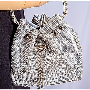 YABINA Fashion Women Luxury Crystal Evening Clutch Bag for Prom Cocktail Party Wedding Engagement Crossbody Chain Bag (A-Sliver)