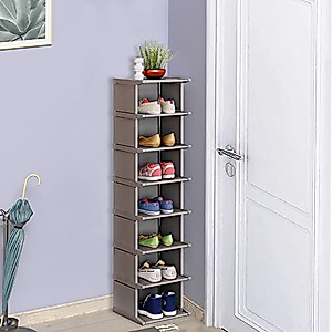 KANAV 8 Tiers Shoe Rack - Vertical Narrow Shoe Shelf Storage Organizer Sturdy Space Saving - Tall Narrow Shoe Rack for Entryway Closet Hallway