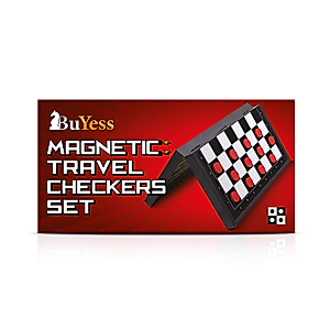 Magnetic Checkers Board Game and Magnetic Checker Pieces, 9.8 x 9.8 inches Mini Portable Travel Set