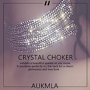 Aukmla Multi Layered Chain Crystal Rhinestone Choker Fully Diamond Statement Necklace Wedding Jewelry for Women