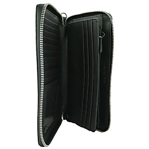 Michael Kors Jet Set Travel Continental Zip Around Leather Wallet Wristlet (Black with Silver Hardware)