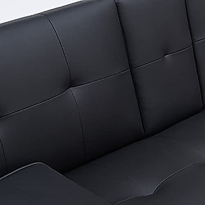 Ucloveria Modern Faux Leather, Multifunctional Sofa Bed, Convertible Folding Recliner Lounge Futon Couch for Living Room with 2 Cup Holders with Armrest（Black）