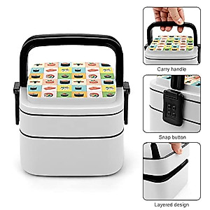 Japanese Sashimi Sushi Lunch Box Portable Double-Layer Bento Box Large Capacity Lunch Container Food Container with Spoon