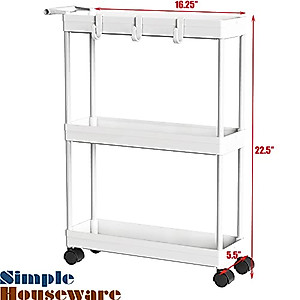 SimpleHouseware Kitchen Cart Storage 3-Tier Slim/Super Narrow Shelves with Handle, 26.5'' Height/5.5'' Width for Narrow Place, White