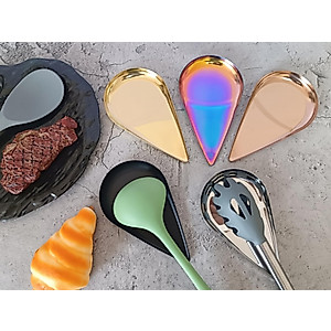 Stainless Steel Spoon Rest for Stove Top, Cute Spoon Rest for Kitchen Counter, Cooking Spoon Holder for Kitchen Counter, Utensil Rest for Spoon Spatula Ladle or Tong, 1 PCS (Raindrop, Rose Gold)