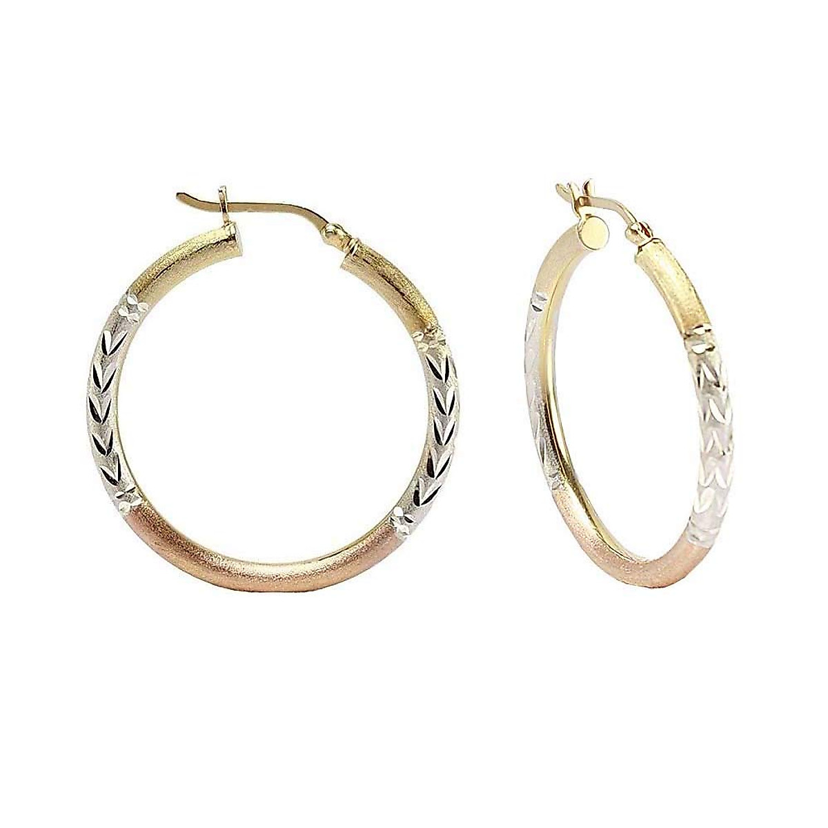 LeCalla Sterling Silver Jewelry Three-Tone Diamond-Cut Hoop Earrings for Women