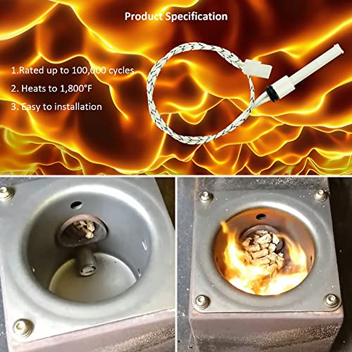 Ceramic Igniter Rod Fit for Rec Tec Wood Pellet Grill and Smoker, Recteq Ceramic Igniter Replacement