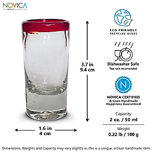 NOVICA Hand Blown Red Clear Recycled Glass Shot Glasses, 2 Oz 'Ruby Shot' (Set Of 6),3.7" H x 1.6" Diam.