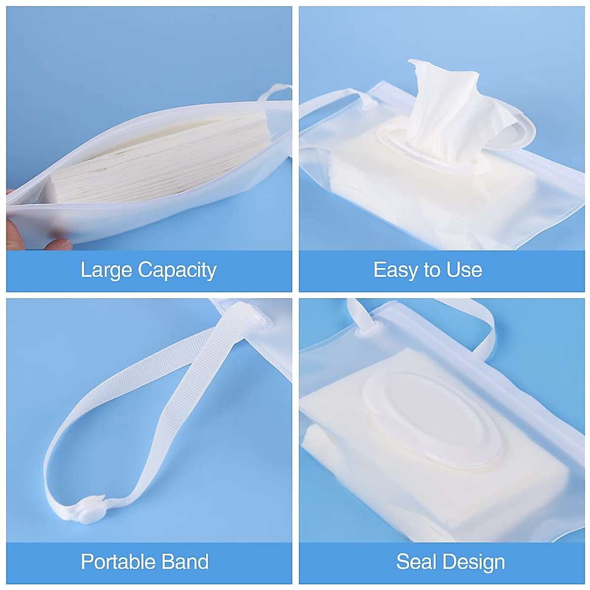 Susimond 6pcs Portable Wet Wipe Pouch Dispenser, Refillable Reusable Wipe Holder, Eco Friendly Baby Wipes Dispenser Container, Travel Wet Wipe Container for Travel, Strollers, Backpacks