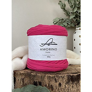 AMORINO FIOS t Shirt Yarn Premium - Crochet & Knitting, Easy Crocheting for Beginners, Thick 3,6cm, Tshirt Yarn for Crafts, Polyester Yarn, knotless, Macrame t-Shirt Yarn (Pink).