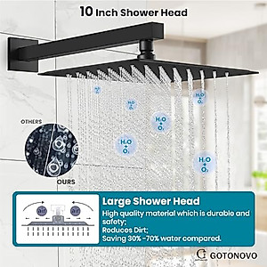 gotonovo Matte Black Shower System with Tub Spout 3 Function Mixer Shower Tub Combo Set 10 Inch Wall Mounted Rainfall Shower Head with Handheld Shower Bathroom Luxury Rain Rough-in Valve and Trim Kit