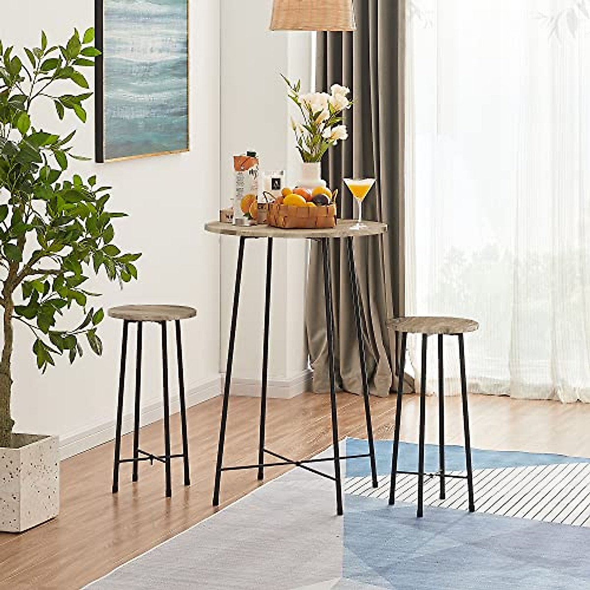 VECELO 3-Piece Table Sets, Round Bistro Pub Furniture and Chairs Set of 2, Counter Height Wood top,Small Spaces Saving for Dining Room Breakfast, Maple