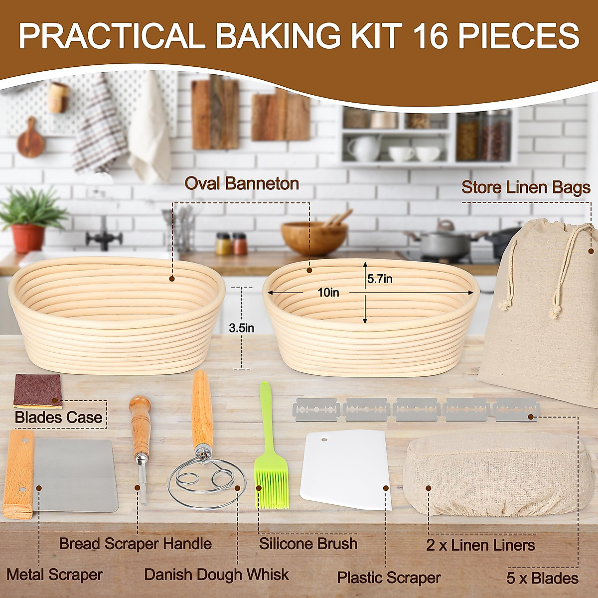 Greenual Banneton Bread Proofing Basket 10" Oval Set of 2