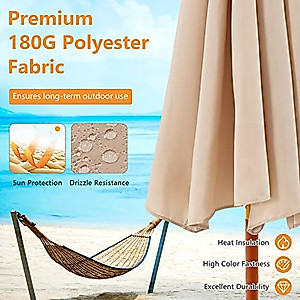 TANGKULA 9.5 FT Pulley Lift Round Patio Umbrella, Wooden Market Umbrella W/Rope Pulley Mechanism, 8 Fiberglass Ribs, Portable Table Parasol, Outdoor Sun Umbrella for Garden, Yard, Deck, Pool (Beige)