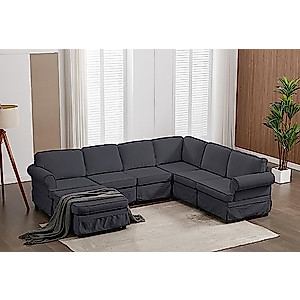 EMKK Sectional Couch L Shaped Sofa 6 Seat Sofa with Chaise，Removable Ottoman,Upholstered Modular Convertible Reversible Sofá,Living Room Furniture Sets for Large Space,Apartments
