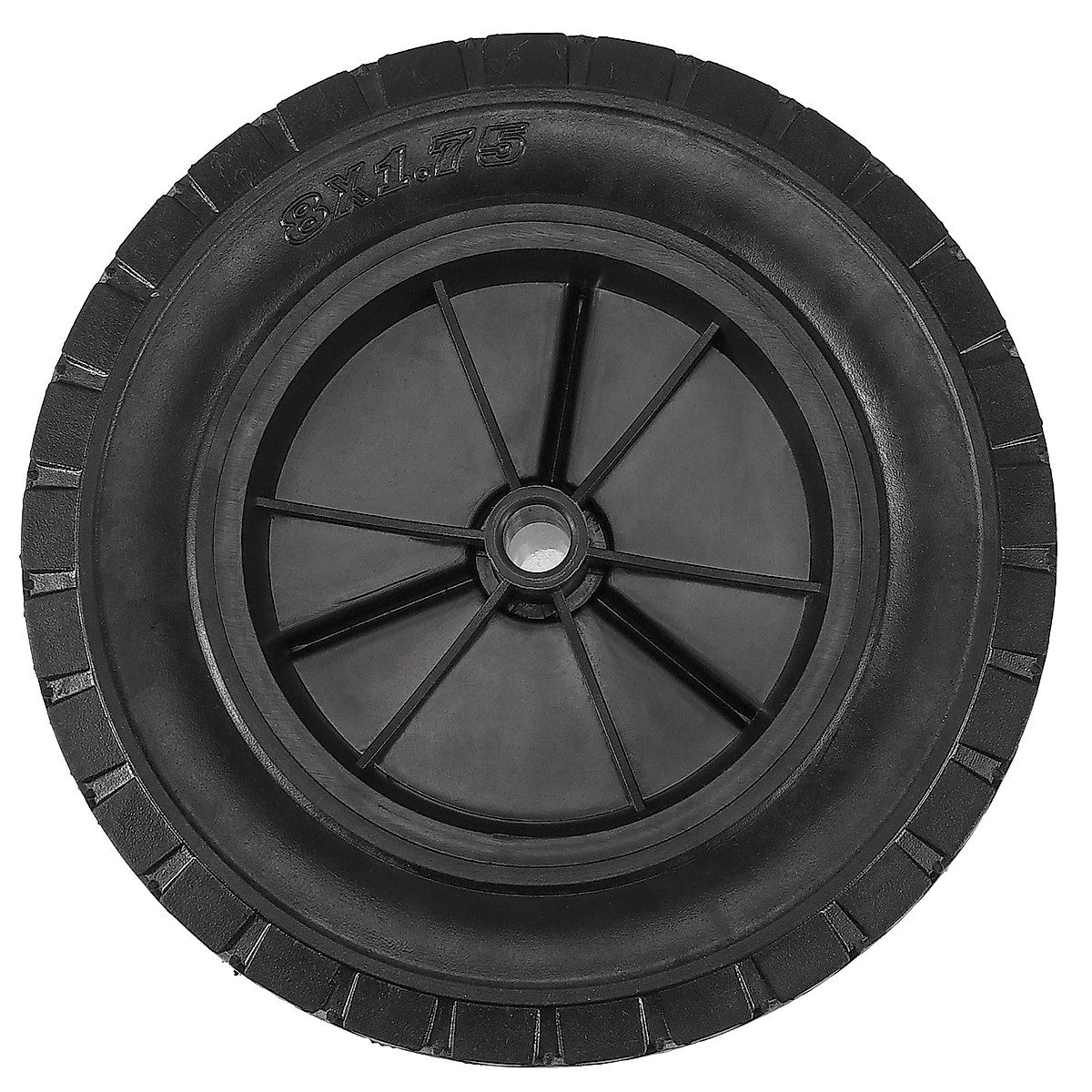 SINJEUN 4 Pack 8 Inch Black Plastic Wheel Replaces Wheel, Flat Free Grill Wheel with 1/2 Inch Axle, Replacement Hand Trucks Tires Lawnmower Wheels, Universal Wheel