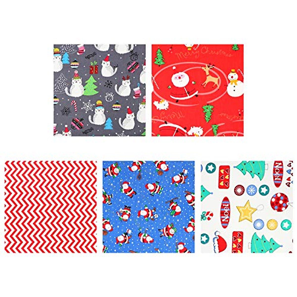 HEALLILY Cotton Sheets Full 5 Sheets Christmas Cotton Fabric Bundles Xmas Printed Craft Fabric Bundles Patchwork DIY Christmas Sewing Scrapbooking Quilting Embroidery Fabric