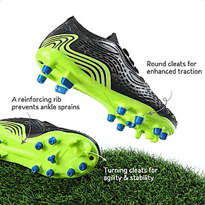 DREAM PAIRS Boys Girls Soccer Cleats Kids Football Shoes for Little/Big Kid,Size 4 Big Kid,Black/Neon Green,SDSO2304K