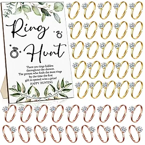 Bucherry Bridal Shower Games with Rings Funny Ring Hunt Games Sign Wooden Game Sign and 100 Mini Plastic Rings Fake Rings with Diamond for Bride Shower Game Wedding Winner Gifts Party Favors (Leaf)