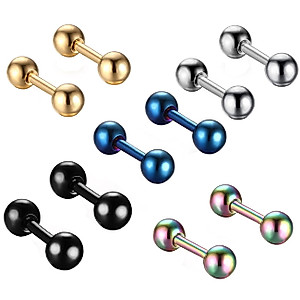 Tanyoyo 4mm Surgical Stainless Steel Ear Piercing Studs Earrings sets 5 Pair Mixed Colors High Polished 16G