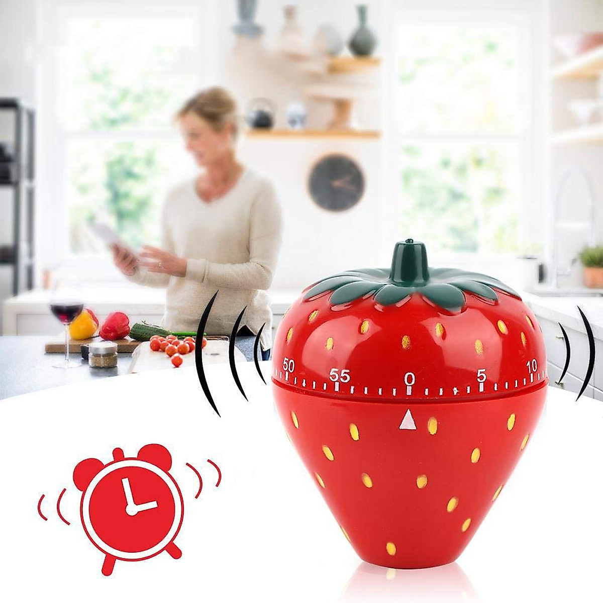 Strawberry Shaped 60 Minutes Kitchen Timer Manual Cooking Timer Mechanical Time Reminder for Kitchen Alarm Home Desktop Decoration