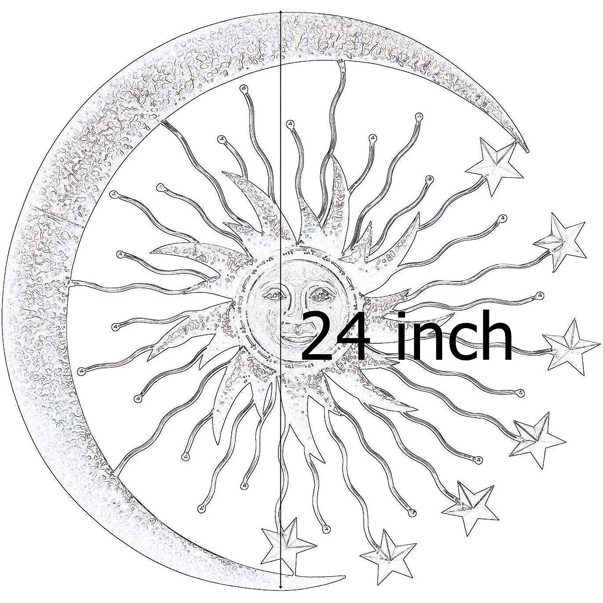 Bellaa Metal Wall Art Sun Moon Stars Indoor Crescent Celestial Outdoor Hanging Garden Home Decor Large 24 inch