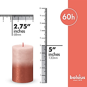 BOLSIUS 4 Pack Misty Pink/Amber Sunset Rustic Metallic Pillar Candles - 2.75 X 5 Inches - Fine European Quality - includes Natural Plant-Based Wax - Unscented Dripless Smokeless 60 Hour Candles