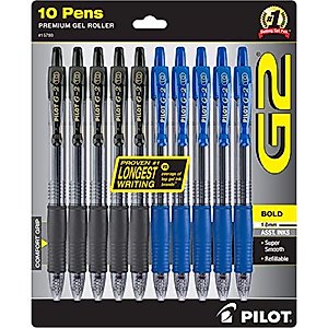 Pilot G2 Bold, Premium Gel Pens, Bulk Pack Of 10 Pilot G2 Pens, 5 Black G-2 & 5 Blue Ink, 1.0mm Medium Point, Retractable Rolling Ball, Office & School Pens for Women & Men.