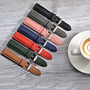 BISONSTRAP Texture Leather Watch Straps for Women and Men, Watch Replacement Bands with Quick Release, 20mm, Dark Blue, Silver Buckle