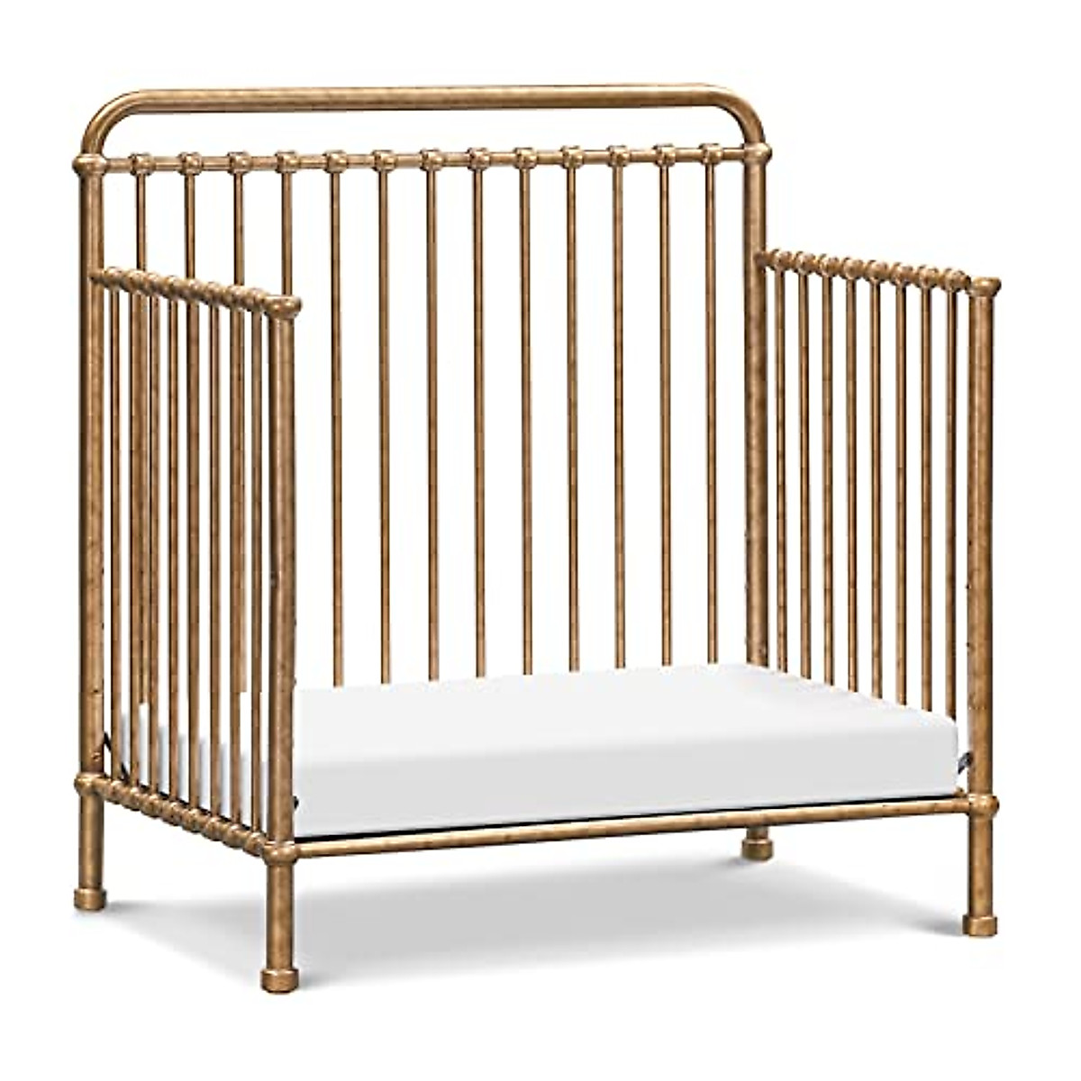 NAMESAKE Winston 4-in-1 Convertible Mini Metal Crib in Vintage Gold, Greenguard Gold Certified