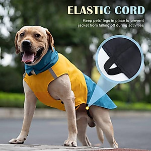 ROZKITCH Dog Jacket Waterproof Dog Raincoat with Harness Opening & Reflective Strip for Small Medium Large Dog, Windproof Adjustable Rainwear with Hook&Loop Closure, Pet Vest Blue-Yellow 3XL