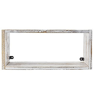 MyGift Whitewashed Solid Wood Wall Mounted Floating Shadow Box Style Kitchen Shelf, Rectangular Wooden Display Shelves and Spice Storage Rack