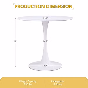 JAXPETY 31.5" Modern Round Tulip Table White Dining Table Mid-Century Leisure Table with Pedestal Base for Living Room Kitchen Coffee Shop Home Office