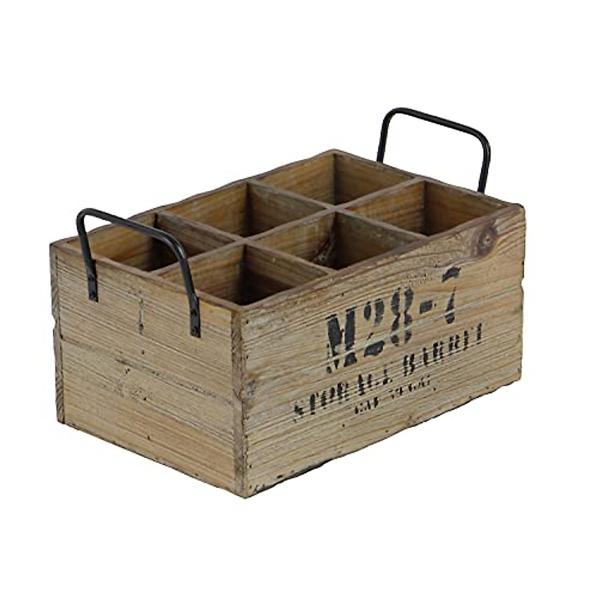 Deco 79 Wood 6 Bottle Wine Holder with Handles, 16" x 9" x 8", Brown