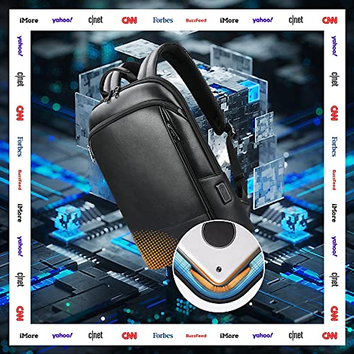 BOPAI Unisex Slim Genuine Leather Laptop Backpack Men for 15-15.6 inch Business Smart Professional Lightweight Backpack with USB Charging Office Commuter Computer Rucksack Executive Anti Theft Black